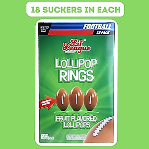 Football Candy Lollipop Rings, Individually Wrapped for Tailgates, Birthday Party Favors, and End of Season Banquets, 18 Suckers