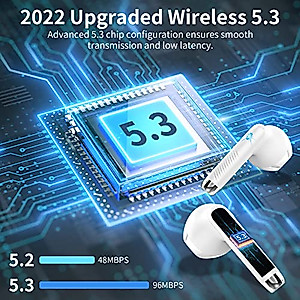 Wireless Earbuds, Bluetooth 5.3 Headphones HiFi Stereo Bluetooth Earbuds with HD Mic, Headphones Wireless Bluetooth Dual LED Display, IP7 Waterproof, USB-C Charging Case, 40H Playtime Earbuds [2022]
