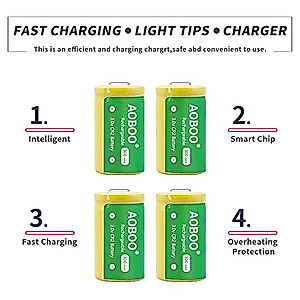 AOBOO CR2 Rechargeable Battery and Fast Charging head-300 mAh 3V Two-Pack Household Battery for Golf rangefinder, Telescope, Electric, Alarm and Other Equipment