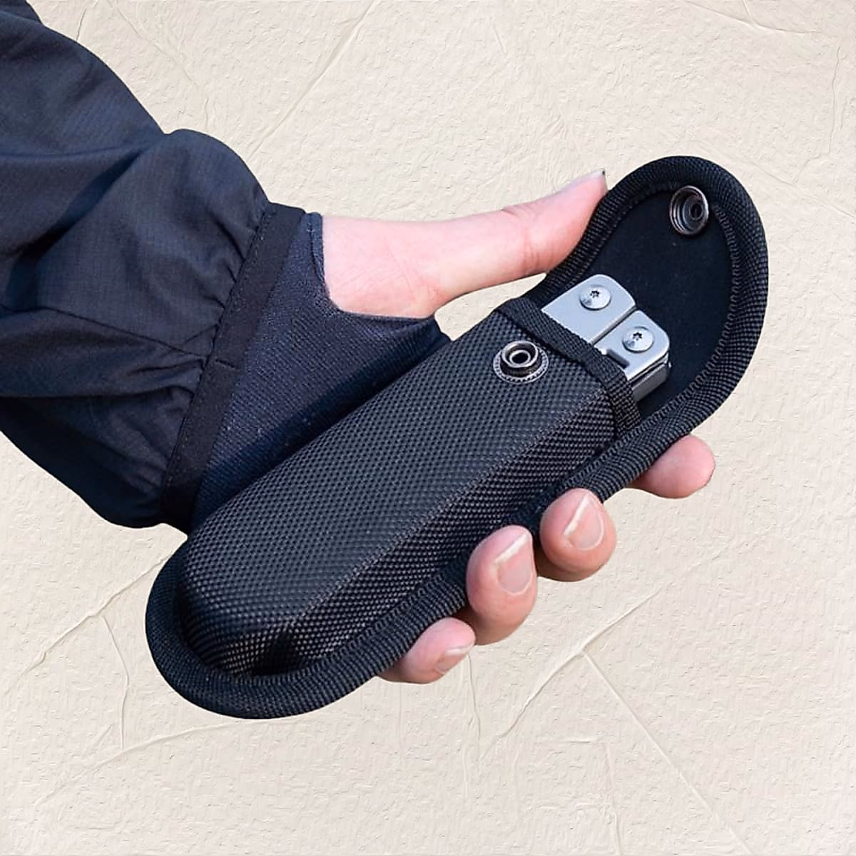 POFUIERKN Pocket Holder Nylon Folding Pocket, Knife Sheath Holster with Belt Loop and Snap Closure,4pcs Black