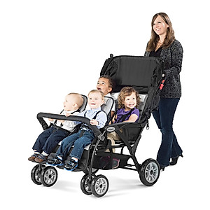 Gaggle by Foundations Compass Quad 4 Seat Stroller | 4-Seat Stroller for Daycare | 4-Seat Quad Stroller with Oversized UV Blocking Canopy | 5-Point Harness | Easy Loading | Storage Bucket | Black