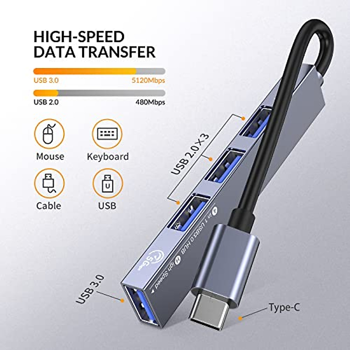 iDsonix USB Hub, Aluminum 4-Port PS4 USB 3.0 Data to USB Hub Adapter (Ultra-Slim) USB C Splitter for Laptop Compatible with PC,MacBook Air, Mac Pro/Mini, Surface Pro, Flash Drive, Mobile HDD and More
