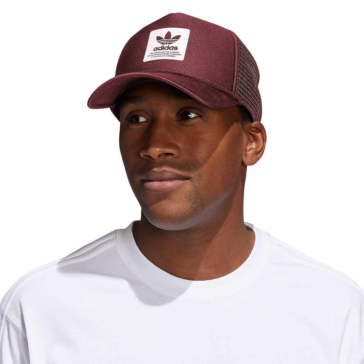 adidas Originals Dispatch Trucker 5-Panel High Crown Mesh-Back Adjustable Strapback Cap, Shadow Red/White, One Size