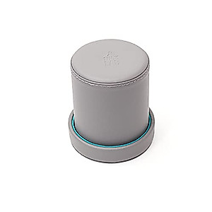 Luck Lab Grey Leather Dice Cup with Lid Including 6 Matching Pearl Dice - Teal Velvet Interior for Quiet Shaking - Use for Liars Dice Farkle Yahtzee Board Games, Grey