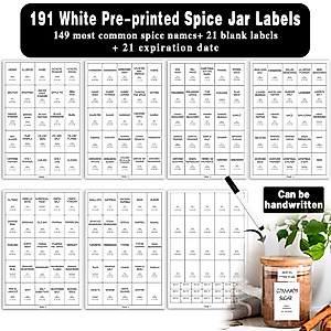 GPOVVIMX 12 Pcs Glass Spice Jars with Bamboo Airtight Lids and 191 Labels - 8.5oz Small Food Storage Containers for Kitchen, Seasoning, Coffee, Herb - Spoon and Marker Included
