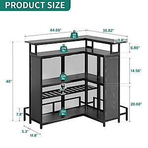 YITAHOME L Shaped Mini Home Bar Unit for Living Room with Music Sensing LED Light, Tall Bars Furniture Table with Wine Rack Alcohol Storage Glasses Hanger Footrest for Kitchen Pub, Black
