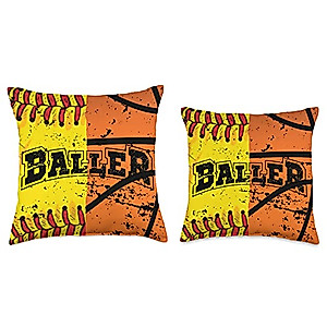 Ball Girl Funny Basketball Softball Girl Throw Pillow, 18x18, Multicolor