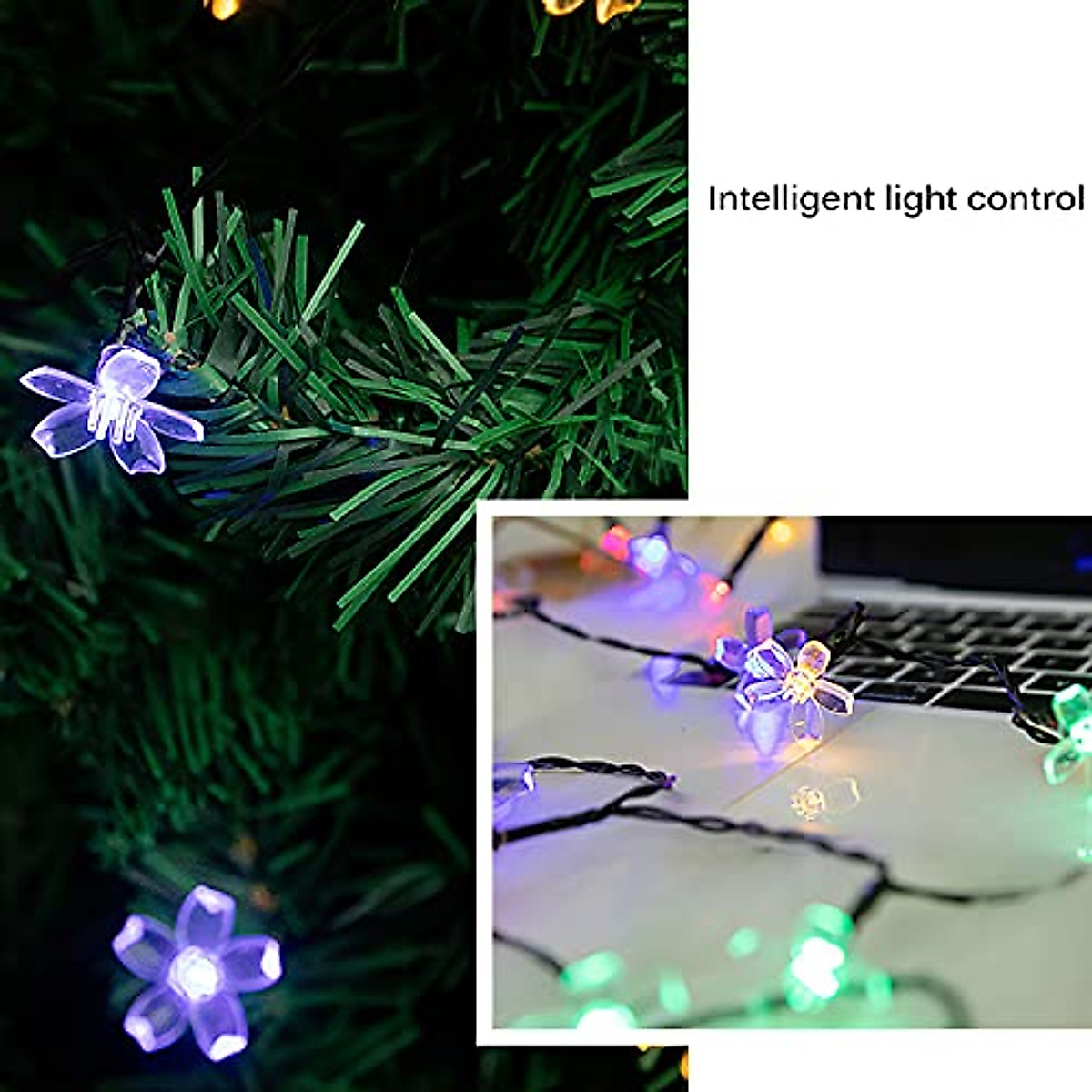 String Light, 2Pcs String Light 5M/16.4Ft 50 Led Sakura 8 Lighting Modes Lamp String Lighting Chain Decoration Bulb for Home Party Garden-