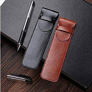 Daimay Leather Pen Case Holder Handmade Fountain Pen Pouch Soft Pen Protective Sleeve Cover for Ballpoint Pen, Stylus Touch Pen - Pack of 2 (Black & Brown)