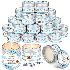 MTLEE 24 Pcs Blue Bear Baby Shower Party Favors Candles Lavender Scented Baby Shower Favors for Guests Rustic Tea Lights Candles Gender Reveal Candle for Baby Shower Return Gifts Girl Boy