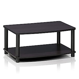 Furinno Turn-N-Tube No Tools 2-Tier Elevated TV Stand, Plastic Round Tubes, Dark Walnut