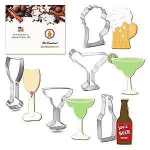 Foose Cookie Cutters Cocktail Drinks 5 Pc Set with Recipe Card, Made in USA