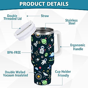 ARGTILDN 30 oz Tumbler Astronaut Space Rocket Planet Alien Insulated Travel Mug with Handle and Straw Lid Stainless Steel Vacuum Coffee Cup Tea Beverage Container Water Bottles for Car Sports office