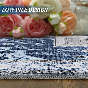 MilleLoom 10x13 Area Rugs, Stain Resistant Washable Rugs with Non-Slip Backing, Large Rugs for Living Room, Bedroom - Soft & Low Pile Vintage Area Rug,Blue