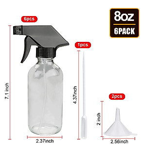 Maredash Clear Spray Bottles, Clear Glass Storage Bottle w/Black Trigger Sprayer & Labels & Lids, Refillable Container for Water, Essential Oils, Cleaning Products, etc (8 oz, 6 Pcs)…