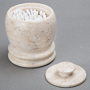 Creative Home 74198 Natural Champagne Marble Cotton Ball and Swab Holder, 3-5/8" Diam. x 4-3/4" H