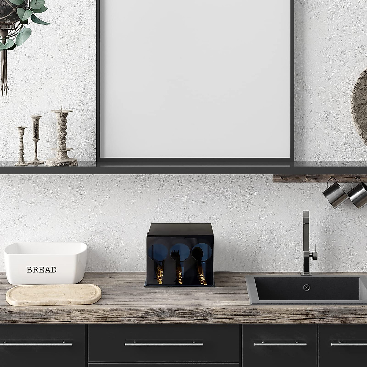 Acrylic Utensil Dispenser Cutlery Organizer 3 Compartment Utensil Holder for Party Knife Spoon and Fork Holder Plastic Silverware Holder for Kitchen Countertop Restaurant Storage (Black Transparent)