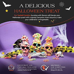 Purple Plum Halloween Trick or Treat Candies | Stuffed Eyeball Gummies in Scary Skull Shape Candy Jar | Spooky Sweets | Perfect For Halloween
