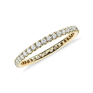 Blocaci 14k White Rose Yellow Gold Wedding Bands 1/2 Carat (ctw) Comfort Fit Eternity Petite Micropave Moissanite Wedding Rings for Women