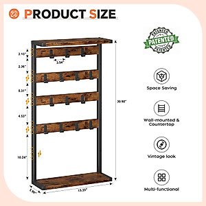 Homeiju 14-Hook Large Coffee Mug Holder for Countertop/Wall Mounted,4 Tier Coffee Cup Holder with Top & Bottom Storage Shelf,Adjustable Hook & Shelves,Mug Tree for Home Bar,Coffee Station