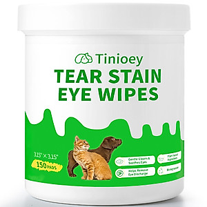 Tinioey Dog Eye Wipes for Dogs & Cats - 150pcs | Larger & Thicker Gentle Tear Stain Remover Wipes for Discharge, Mucus Secretions and Crust | Presoaked & Textured Dog Wipes for Eyes, Face and Wrinkle
