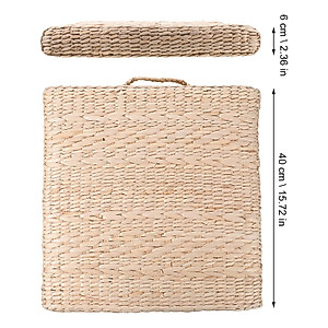 VOSAREA Home Pillow Knitted Straw Flat Cushion Natural Straw Sqaure Pouf Tatami Cushion Hand- Woven Floor Cushion Meditation Soft Yoga Mat for Dining Living Room Balcony Garden Part 40cm