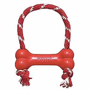 KONG - Goodie Bone with Rope - Durable Rubber Chew Bone, Teeth Cleaning Dog Toy - for Medium Dogs
