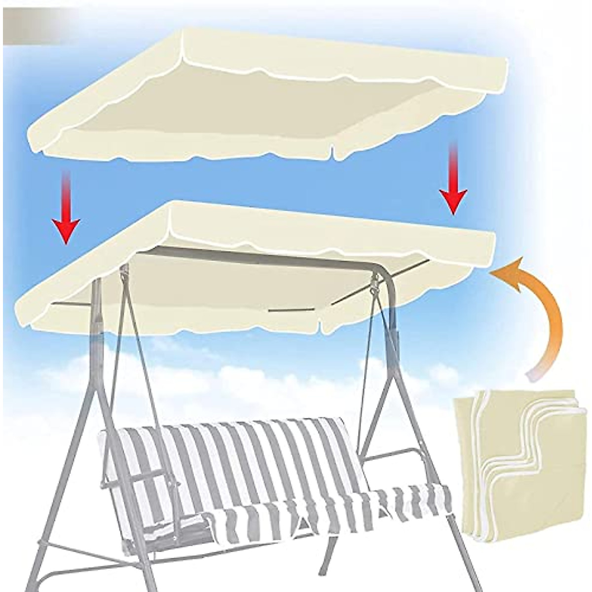 Swing Canopy Replacement Top,Outdoor Swing Canopy Replacement Cover,3 Seats Patio Swings with canopySun Protection Cover 210D Waterproof and UV Resistant(47" D x 75" W x 9" H)