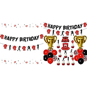 Boxing Match Birthday Party Decorations Fight Sports Theme Birthday Wrestling Party Supplies Boxing Birthday Banner Cake Topper Balloons