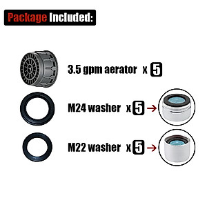 JQK Faucet Areator, 3.5 GPM Flow Retrictor Insert Faucet Aerators Replacement Parts Bathroom 5 Pack, FA35-P5