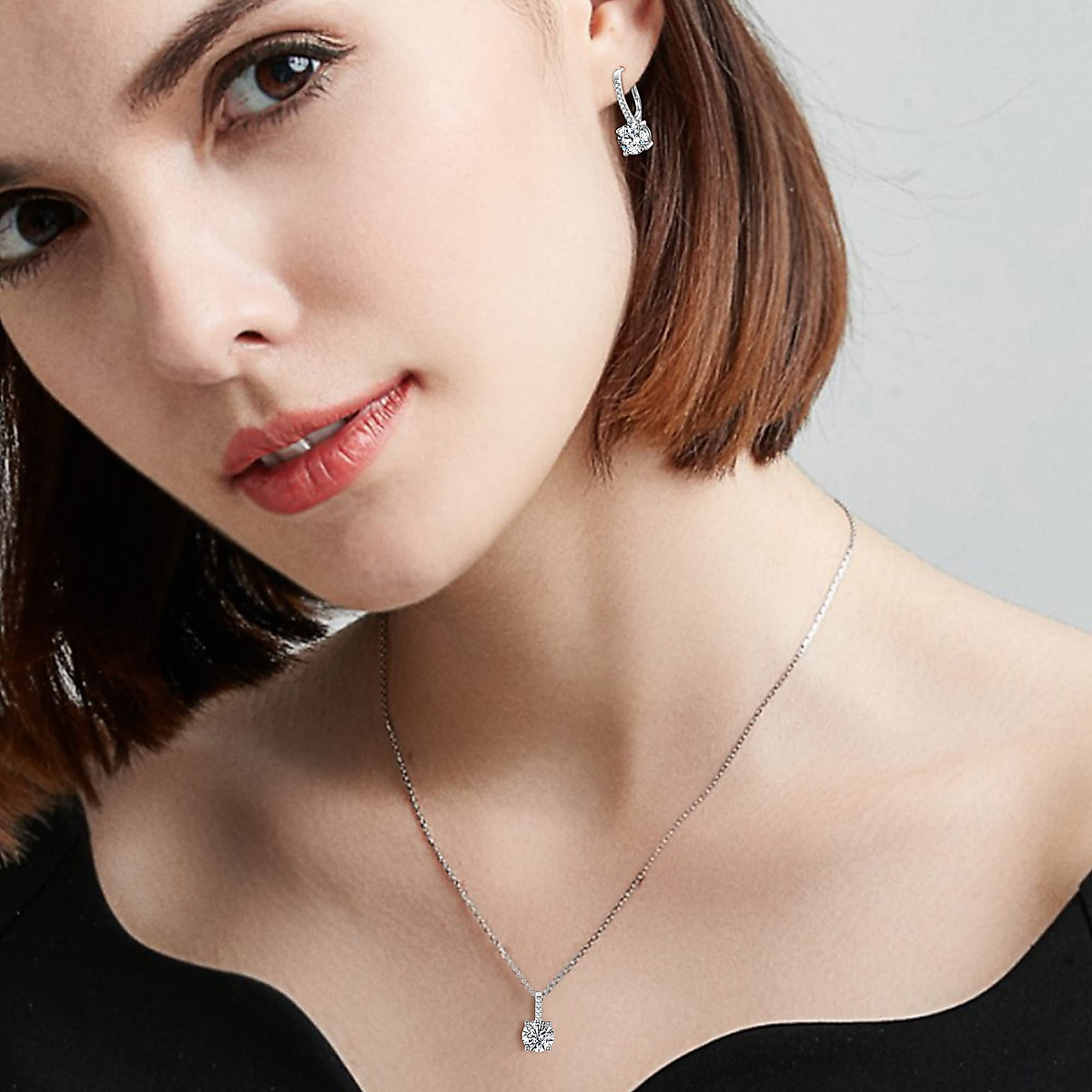 EVER FAITH Wedding Jewelry Set for Bridal Bridesmaid, 925 Sterling Silver Sparkly Round Cut White CZ Birthstone Hypoallergenic Necklace Earrings Set