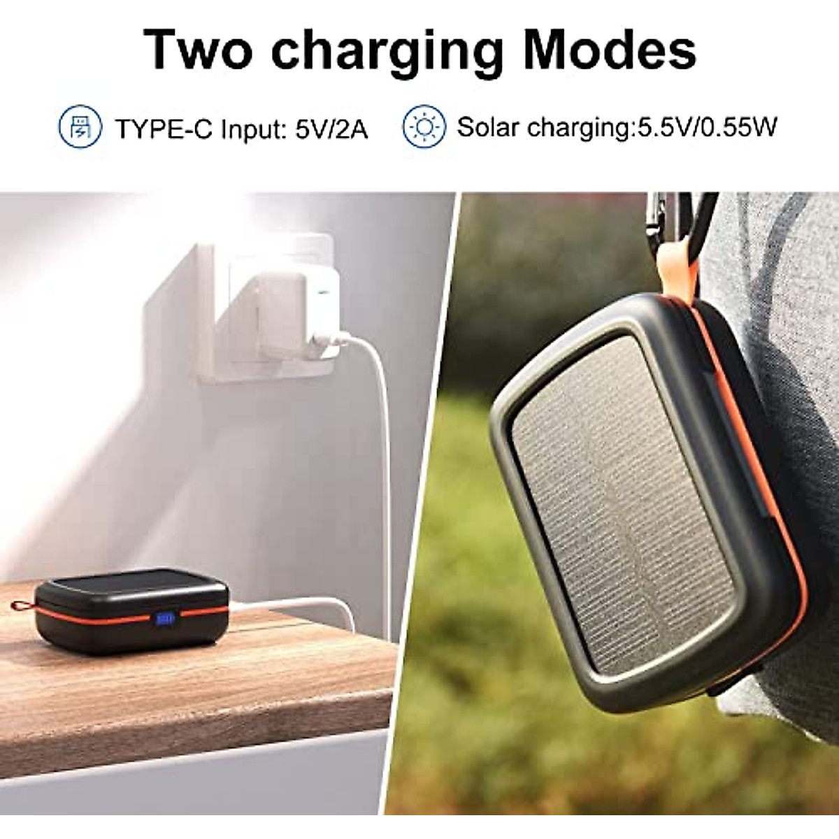 Solar Powered Wireless Earbuds, Bluetooth Headphones with Charging Box and Solar Panels, Built-in Microphone Earphones Sport Waterproof Touch Control in Ear for iPhone, iPad, Android (Black)