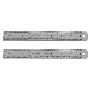 Stainless Steel Metal Flexible Rulers - 8 Inch (20 cm) - Pack of 2 - Metal Flexible Ruler Inches & Centimeters - Metric and Standard Classic Stainless Steel Flexible Rulers