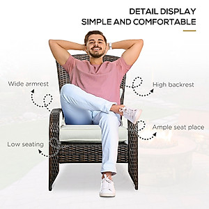 Outsunny Patio Wicker Adirondack Chair, Outdoor All-Weather Rattan Fire Pit Chair w/Soft Cushions, Tall Curved Backrest and Comfortable Armrests for Deck or Garden, Cream White