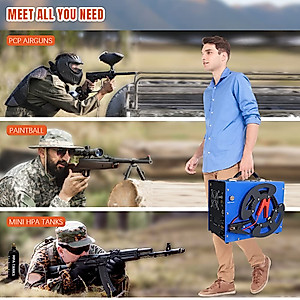 TOAUTO A3 PCP Air Compressor, Unique Vertical+Wire Spool Portable Design, Auto-Stop, Oil/Water-Free, 4500Psi/30Mpa, 8MM Quick-Connector for Paintball/PCP Air Rifle/Tank, 110V AC or 12V Car Battery