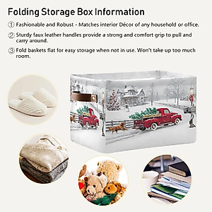 Christmas Tree Red Truck Basket Decor Winter Snowflake Candy Storage Bin Basket for Shelf Closet Foldable Fabric Storage Box Cube with Handles Kids Toys Clothes Organizer Basket for Nursery Bedroom