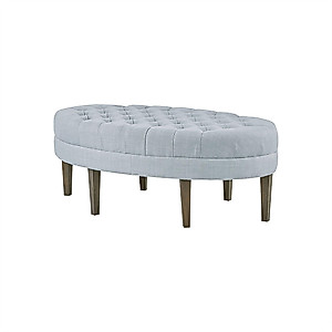 Madison Park Martin Oval Surfboard Tufted Cocktail Ottoman Soft Fabric, All Foam, Wood Frame Modern Coffee Table Living Room Lounge Furniture, Dusty Blue, 48"W x 27.5"D x 18"H