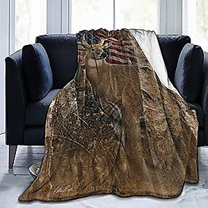 Deer Camo American Flag Throw Blanket Warm Ultra-Soft Micro Fleece Blanket for Bed Couch Living Room Decoration