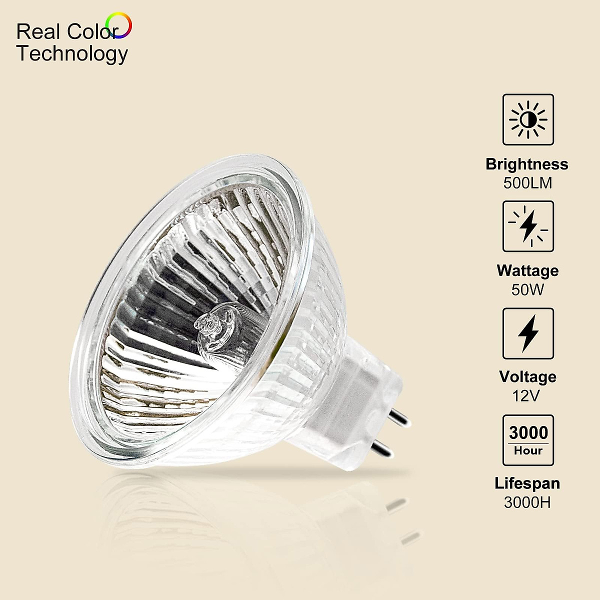 ZazaFi 6 Pack MR16 Halogen Bulb 50W 12V GU5.3 Base,2700K Warm White Dimmable High Output Halogen Light Bulbs 2 Pin MR16 Light Bulbs,for Landscape Lights,Track Lights,Desk Lamps,Fiber Optics