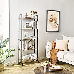 Hoctieon 5 Tier Bookshelf, Tall Bookcase Shelf Storage Organizer, Vintage Wood Open Shelves, Utility Organizer Shelves for Home Office, Living Room, Bedroom, Kitchen, Bathroom, Rustic Brown