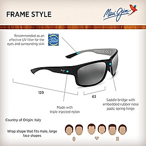 Maui Jim Men's Southern Cross Polarized Wrap Sunglasses, Soft Black/Sea Blue/ Grey/Neutral Grey, Large