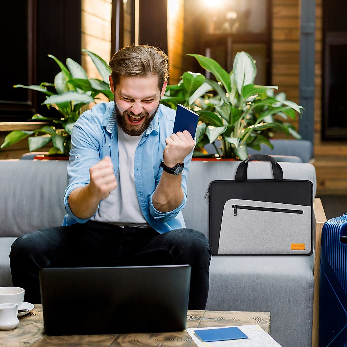 Laptop Case 15.6 Inch, Durable Shockproof Protective Laptop Sleeve, Water Resistant Computer Carrying Bag Briefcase Compatible with 15.6 inch HP, Dell, Acer, Asus, Lenovo, Notebook, Black/Grey