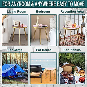 H HUIYKALY Kids Nightstand,Small Nightstand Bed Side Table for Kids Room,Small Table Round Nightstand for Bedroom,Pink/Gold