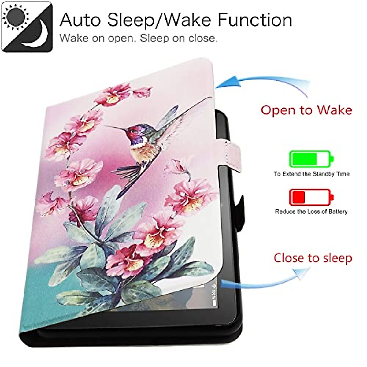 Viclowlpfe Amazon Kindle Fire HD 8 and Fire HD 8 Plus Tablet Case (12th/10th Generation, 2022/2020 Release), Slim Fit Lightweight Leather Smart Tablet Case with Auto Wake/Sleep, Bird