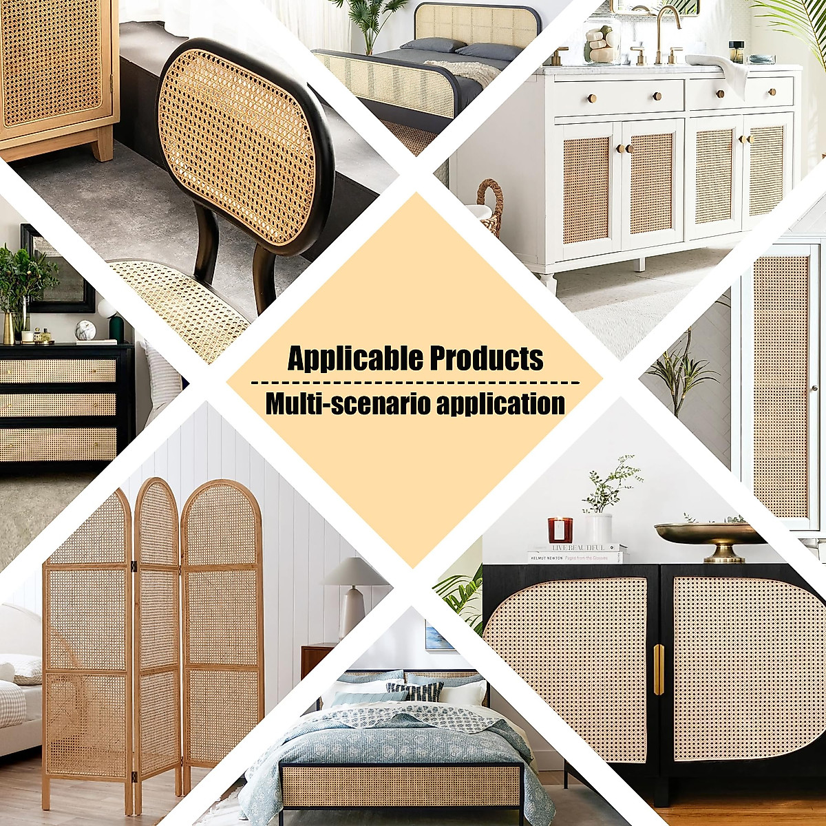 Plastic Rattan Webbing Roll, 24 Inch x 6.6 Feet, Faux Cane Webbing for DIY Home Decor Caning Projects, Pre-Woven Open Mesh for Furniture, Chair, Cabinet, Wardrobe, Ceiling, Room Divider, Light Shade