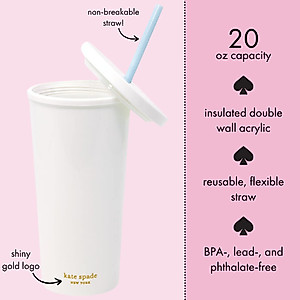 Kate Spade New York Bridal Insulated Tumbler with Reusable Straw, 20 Ounces, Miss to Mrs. (White)