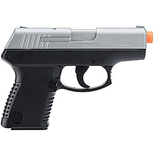 AirSoft Swiss Arms Millennium PT 111 Spring Powered Airsoft Pistol with Hop-Up and Slide Serrations, 180-200 FPS, Silver