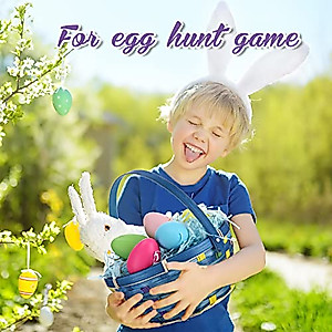 6 Pcs Easter Bamboo Basket with 24 Pcs Plastic Eggs and 480g Raffia Paper Grass, Handmade Woven Easter Basket with Handle for Egg Hunting, Picnic and Party Favors