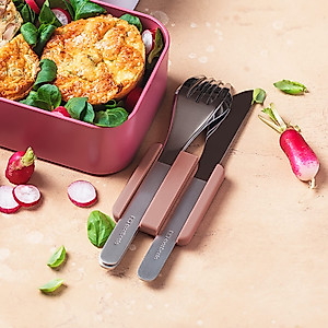 monbento - MB Slim Box pink Moka Cutlery Set for Bento box - Trio Knife - 3 Pieces Fork Spoon Knife - Perfect for Outdoor/Work Lunch