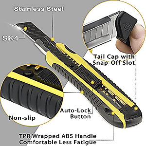 DOWELL Utility Knife Retractable Box Cutters Extra Smooth with Snap-off Slot HY040107